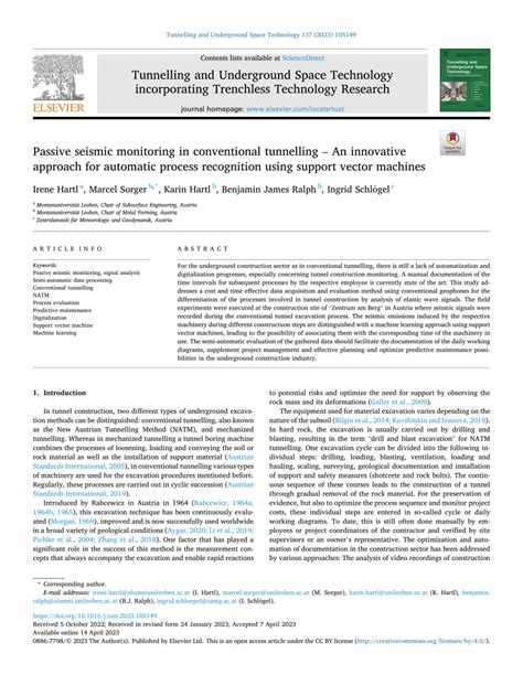 Pdf Passive Seismic Monitoring In Conventional Tunnelling An