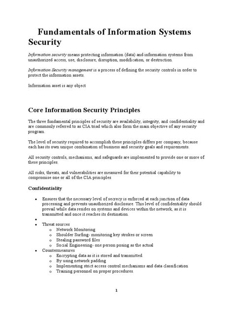 Fundamentals Of Information Systems Security Pdf Information Security Internal Control