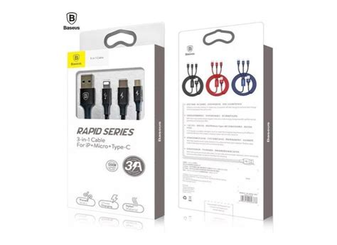 Cabo Multi Usb 3 In 1 Baseus Rapid Series 3a 12m Original Com O Melhor