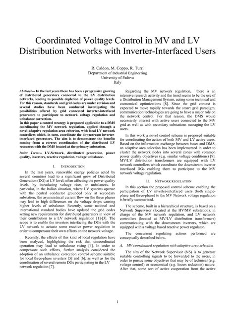 Pdf Coordinated Voltage Control In Mv And Lv Distribution Networks With Inverter Interfaced Users