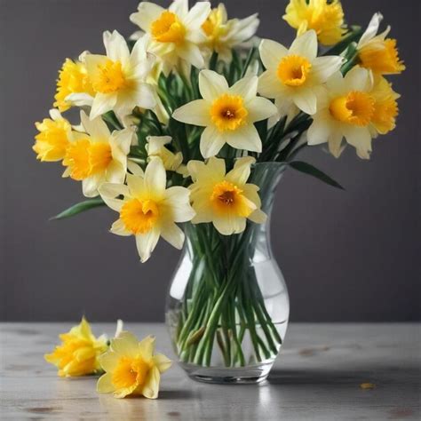 A Vase Of Yellow And White Flowers With The Words Daffodils On The