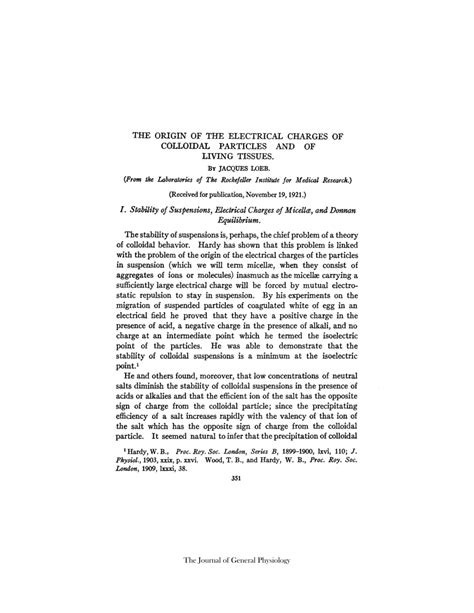 Pdf The Origin Of The Electrical Charges Of Colloidal Particles And Of Living Tissues