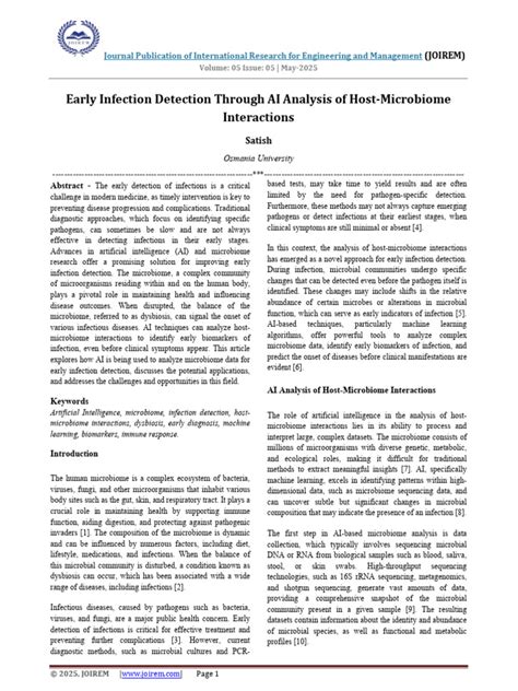 Early Infection Detection Through Ai Analysis Of Host Microbiome