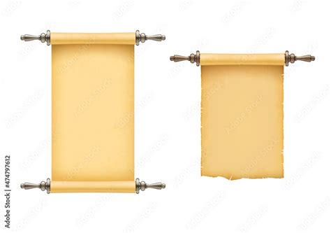 Old Parchment Paper Scroll And Ancient Papyrus Manuscript Roll Vector