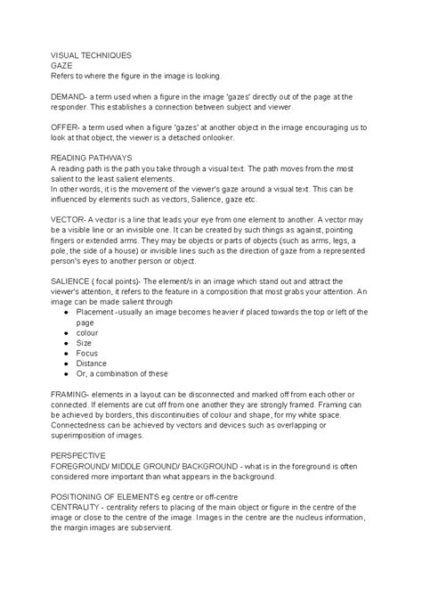 Visual Techniques Visual Techniques Gaze Refers To Where The Figure In The Image Is Looking