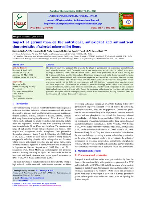 Pdf Article Info Ar Tic Le Histo Ry Ke Ywor Ds Barnyard Millet Dpph Scavenging Activity