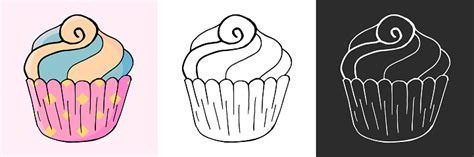 컵 케이크 머핀 아이콘을 손으로 그릴 스타일 아이콘 집합입니다 달콤한 페이스트리 귀여운 여러 가지 색세트 머핀 아이콘 스티커 핀 개체 그룹에 대한 스톡 벡터 아트 및 기타