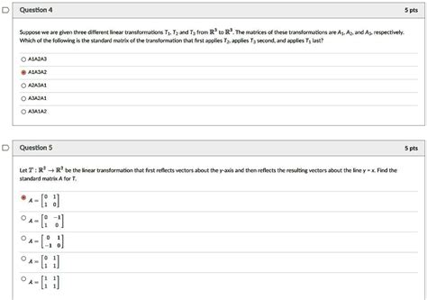 Solved Question 4 5 Pts Suppose We Are Given Three Different Linear