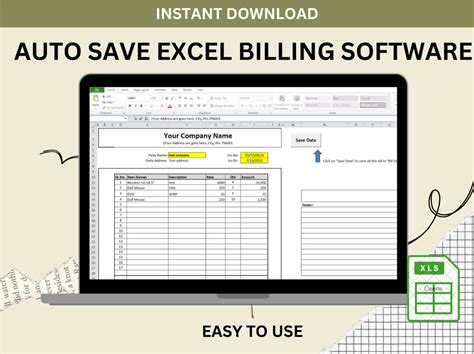 Auto Save Excel Billing Software Etsy