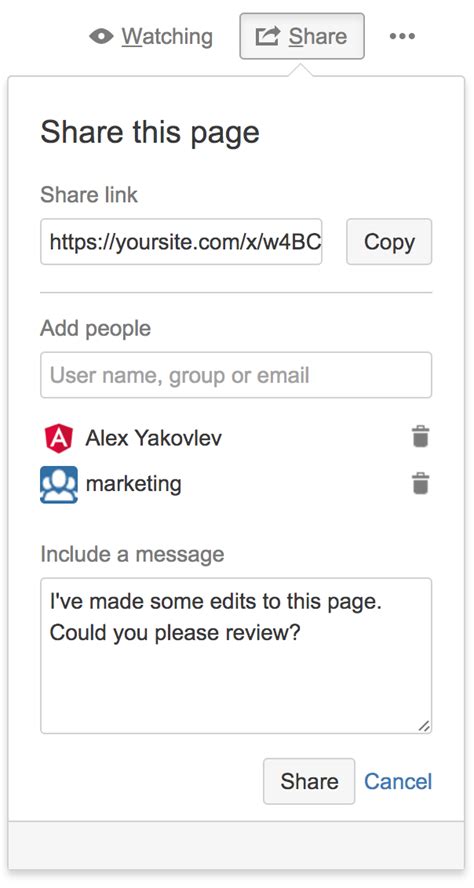 Share A Page Or Blog Post Confluence Data Center 100 Atlassian