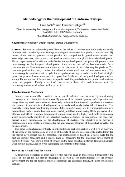 Pdf Methodology For The Development Of Hardware Startups
