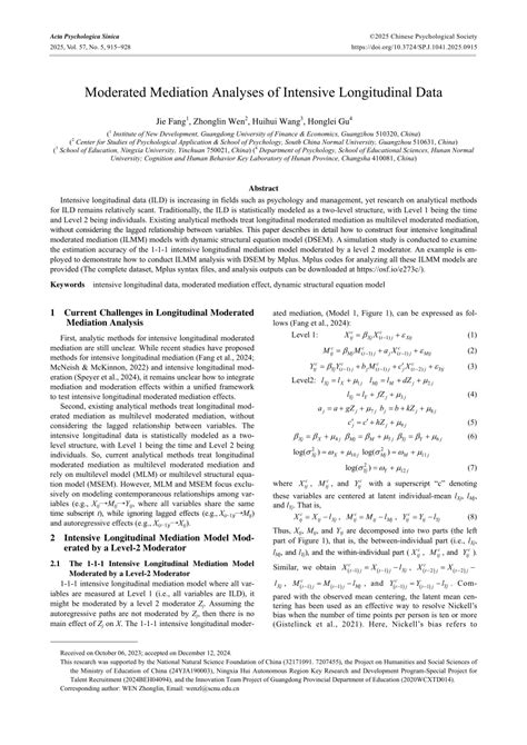 Pdf Moderated Mediation Analyses Of Intensive Longitudinal Data