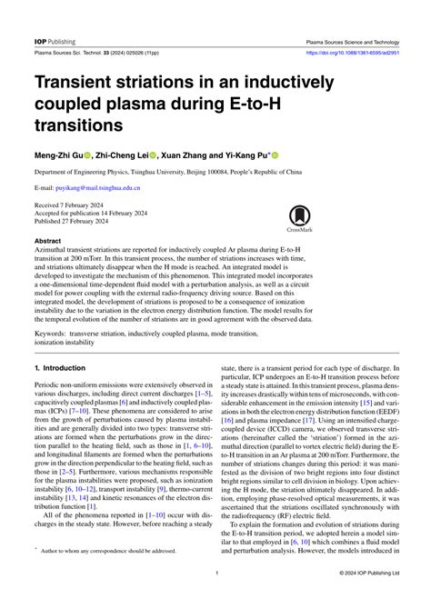 Transient Striations In An Inductively Coupled Plasma During E To H Transitions Request Pdf