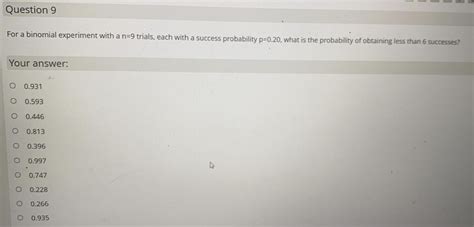 Solved Question 9 For A Binomial Experiment With A N 9