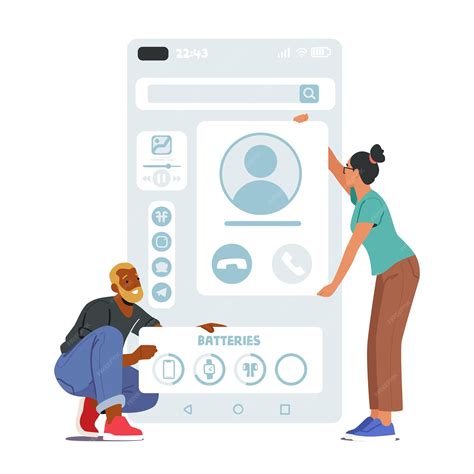 Ux Ui 디자이너 캐릭터는 직장에서 모바일 애플리케이션 정보 블록 구조 프로그래머를 만듭니다 프리미엄 벡터