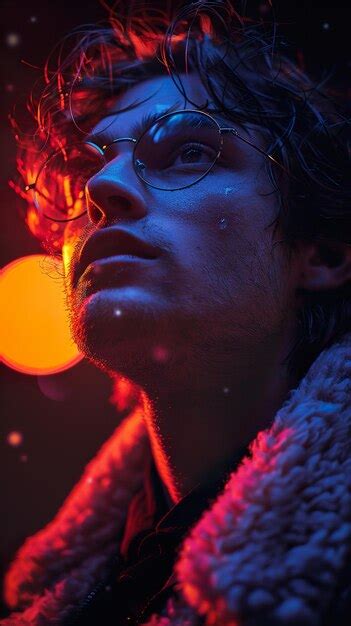 A Man With Glasses And A Red Light Behind Him Premium Ai Generated Image