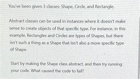 Solved Youve Been Given 3 ﻿classes Shape Circle And
