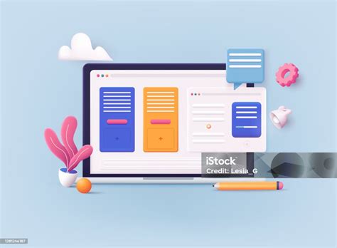 3d 웹 벡터 일러스트레이션 열린 페이지가 있는 노트북입니다 웹용 방문 페이지 템플릿입니다 3차원 형태에 대한 스톡 벡터 아트 및 기타 이미지 Istock