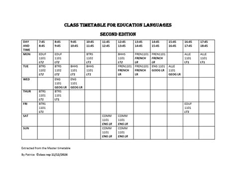 Class Timetable For Education Languages Second Edition Pdf