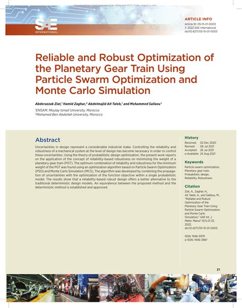 Pdf Reliable And Robust Optimization Of The Planetary Gear Train Using Particle Swarm