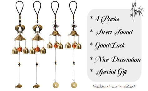 Eorbow 4 Pack Lucky Wind Chimes Chinese Wind Bell 3 Bell Vintage Blessing Hanging