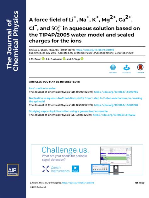 Pdf A Force Field Of Li Na K Mg 2 Ca 2 Cl − And So42− In Aqueous Solution