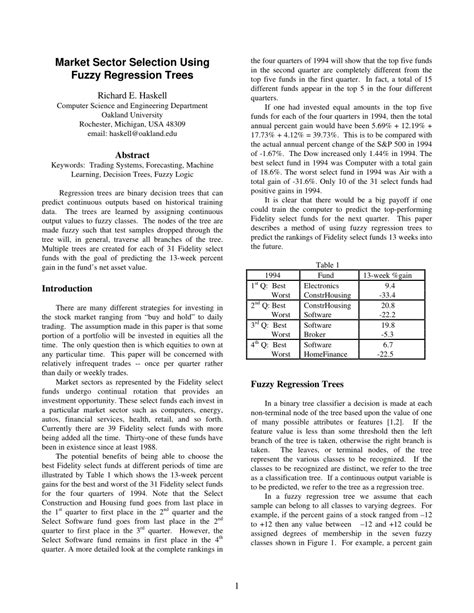 Pdf Market Sector Selection Using Fuzzy Regression Trees
