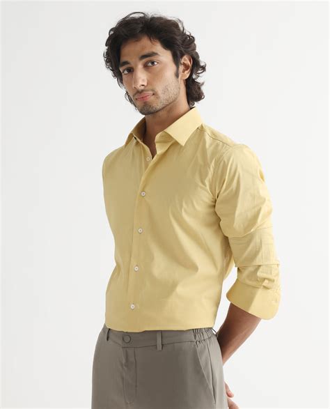 Rare Rabbit Mens Neutons Light Yellow Cotton Lycra Fabric Full Sleeve