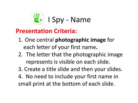 I Spy Name Task Criteria And Example Ppt