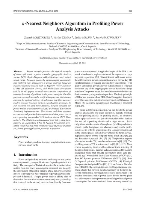 Pdf K Nearest Neighbors Algorithm In Profiling Power Analysis Attacks
