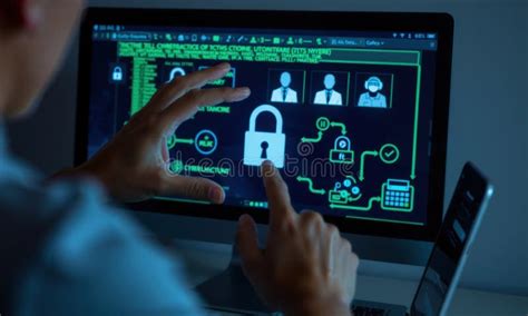 person interacting with computer screen displaying cybersecurity