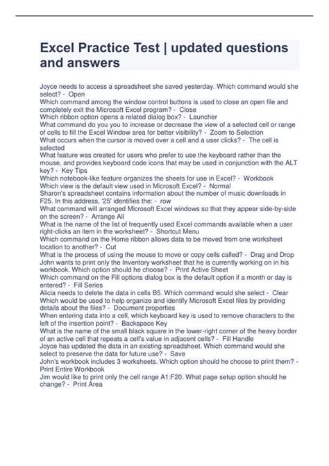 Excel Practice Test Updated Questions And Answers Excel Stuvia US