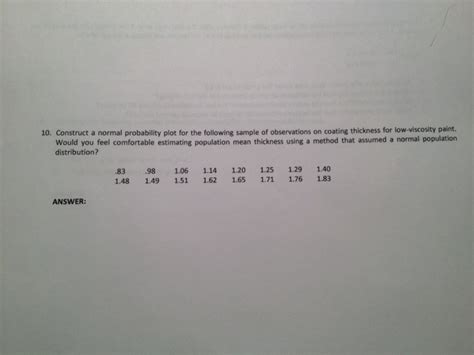 Solved Construct A Normal Probability Plot For The Following Chegg