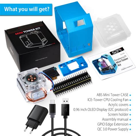 52pi abs mini tower rgb cooling fan with 0 96 oled screen case kit for