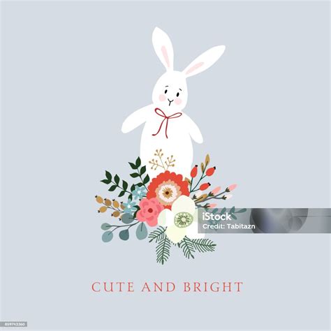전통적인 크리스마스 새 해 인사 카드 초대장 귀여운 토끼의 그려진된 그림을 손으로 토끼 꽃 꽃다발 열매 유칼립투스 전나무 가지와 Hellebores의 만든 벡터 배경