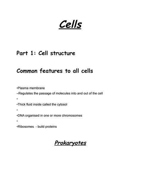 Cells These Lecture Will Help In Biology Cells Part Cell Structure Common Features To All