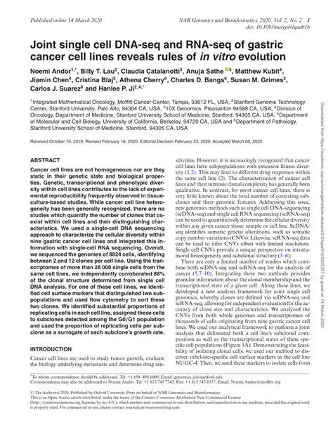 PDF Joint Single Cell DNA Seq And RNA Seq Of Gastric Cancer Cell Lines Reveals Rules Of In