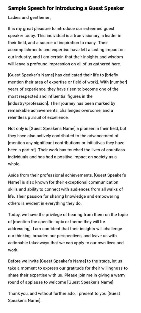 Sample Speech For Introducing A Guest Speaker
