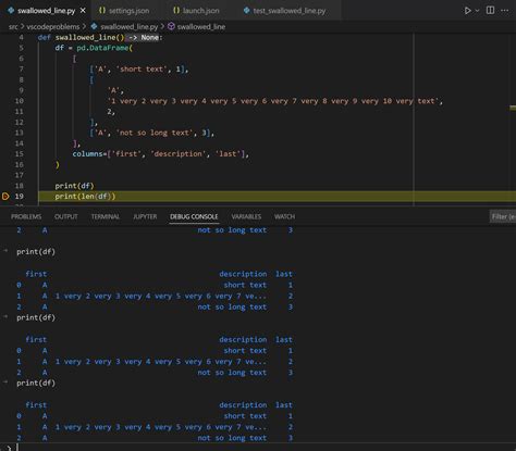 The Representation Of A Variable Introspected In The Debug Console Can Be Clipped On VSCode
