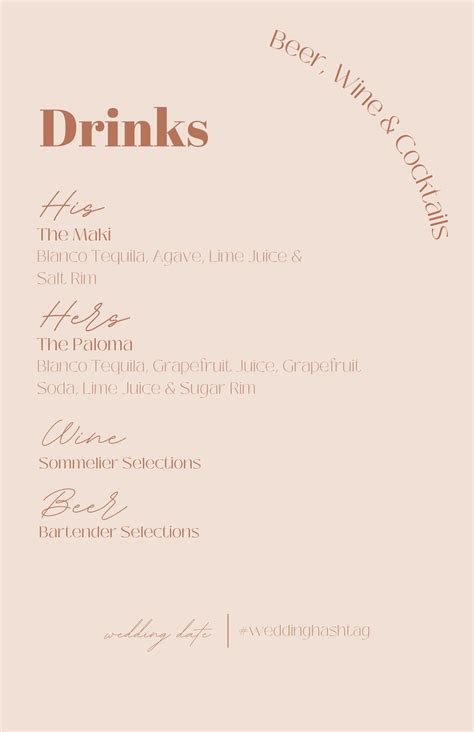 Wedding Drink Menu Template Etsy