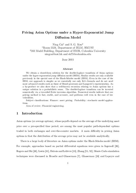 Pdf Pricing Asian Options Under A Hyper Exponential Jump Diffusion Model