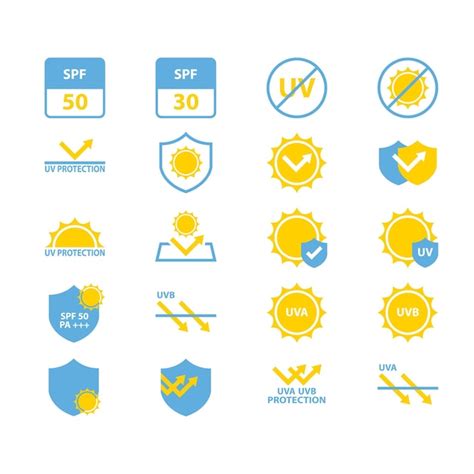 Uv 아이콘 세트 자외선 자외선 차단제 태양 프리미엄 벡터