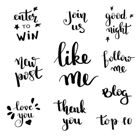 Social Network Follow Me Banner Designs Set Calligraphy Hand Drawn