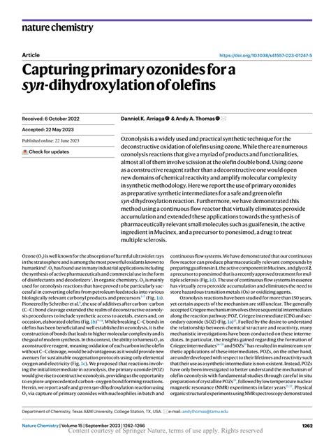 Capturing Primary Ozonides For A Syn Dihydroxylation Of Olefins