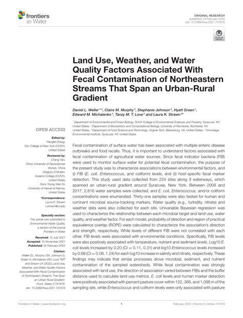 Pdf Land Use Weather And Water Quality Factors Associated With Fecal Contamination Of