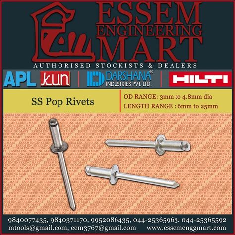 Polished SS Aluminium Pop Rivets Size Mm To Mm At Piece In Chennai