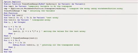 vbaclopedia how to transpose an array using vba