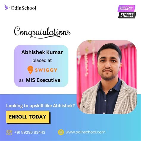 Odinschool Congratulates Abhishek On Securing The Role Of An Mis Executive At Swiggy Your