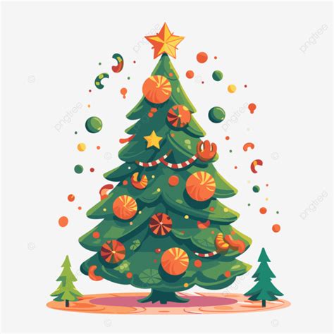 Xmas Tree Vector Sticker Clipart Cartoon Christmas Tree Illustration