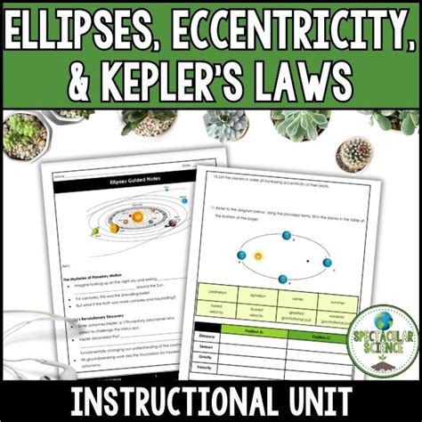 Ellipses Eccentricity And Keplers Laws Unit Worksheets Lesson Plans